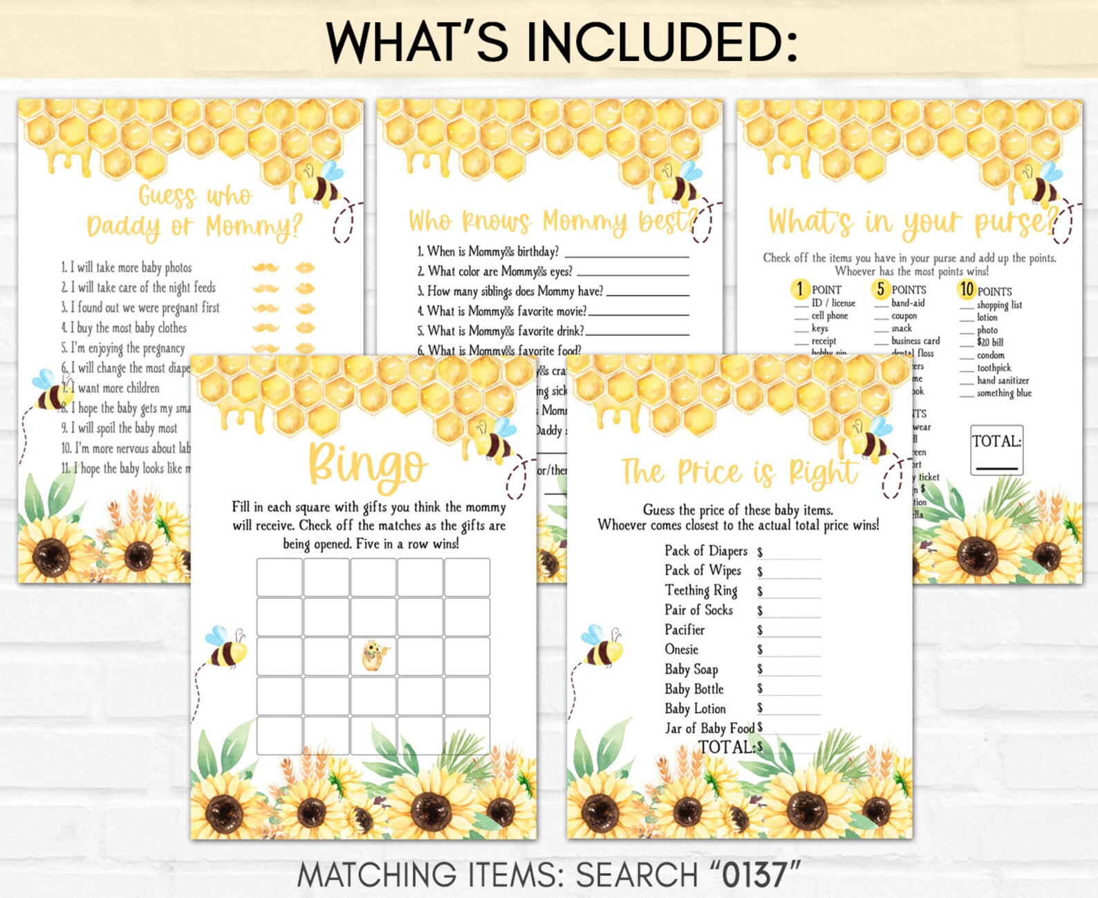 Bee Baby Shower Games Honey Bee Games Pack Printable Baby | Etsy