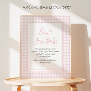 Don't Say Baby Sign Pink Gingham Baby Shower, Girl Picnic BBQ Baby ...