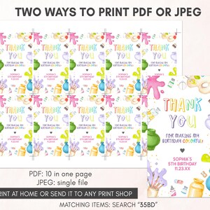 Editable Pottery Painting Birthday Favor Tags, Art Party Birthday Thank ...