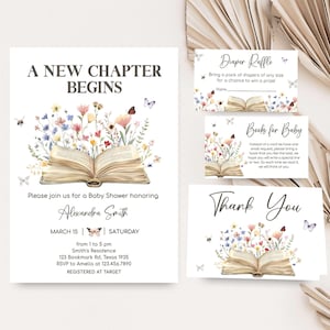 Editable A New Chapter Begins Baby Shower Invitation Bundle, Storybook ...