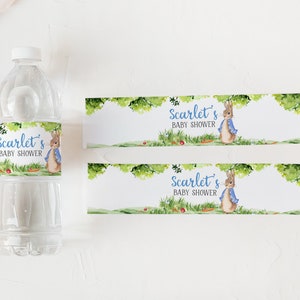 Editable Peter Rabbit Baby Shower Bottle Label Blue Bunny Baby Shower ...