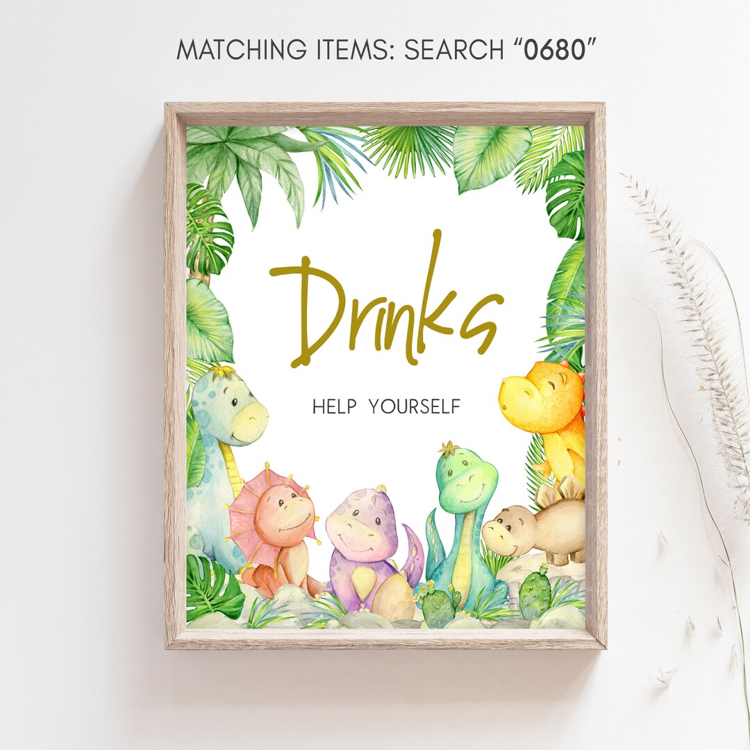 Dinosaur Baby Shower Drink Sign, Greenery Dino Baby Shower Drinks Table ...