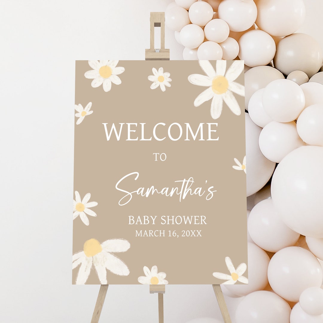 Editable Daisy Baby Shower Welcome Sign, Daisy Flower Boho Baby Shower ...