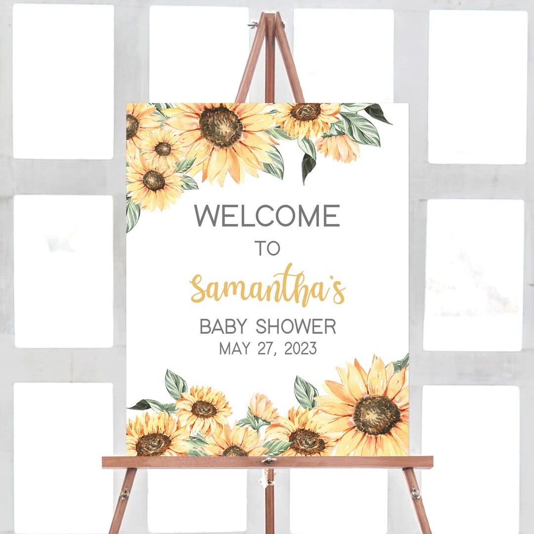Editable Sunflower Baby Shower Welcome Sign, Rustic Sunflower Baby ...