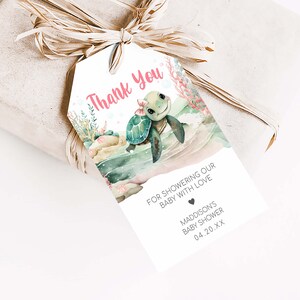 Editable Sea Turtle Baby Shower Favor Tag, Pink Under the Sea Baby ...