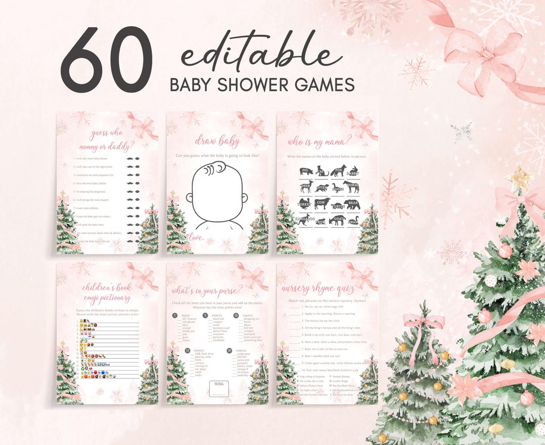 Editable Girl Christmas Baby Shower Games Bundle, Baby Its Cold Outside ...