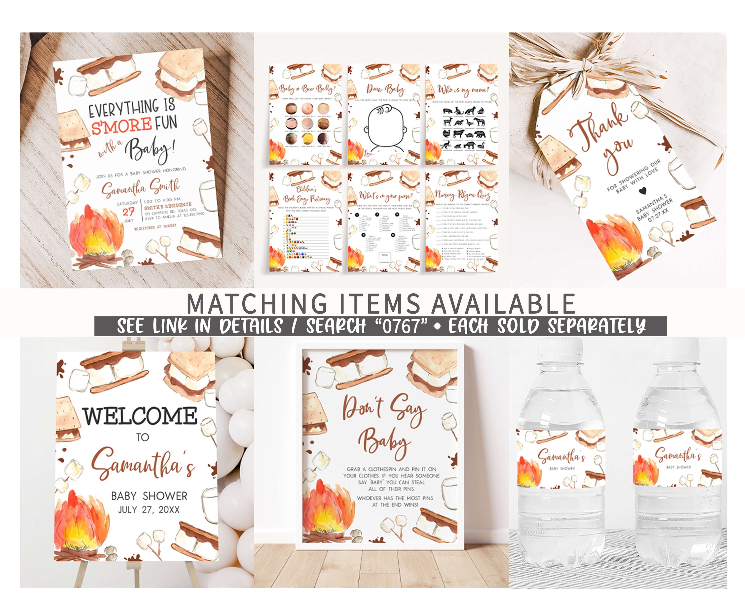 Editable Smore Baby Shower Bottle Label, Bonfire Camping Baby Shower ...