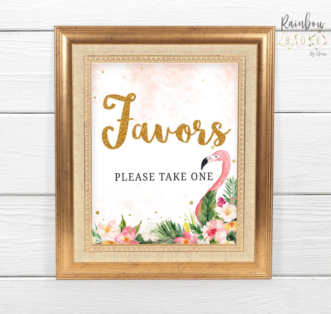 Flamingo Baby Shower Favors Sign, Pink Gold Flamingo Baby Shower Signs ...