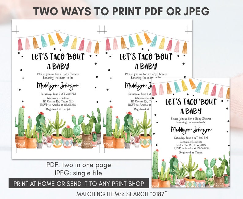 Editable Fiesta Cactus Baby Shower Invitation Set Taco Bout - Etsy