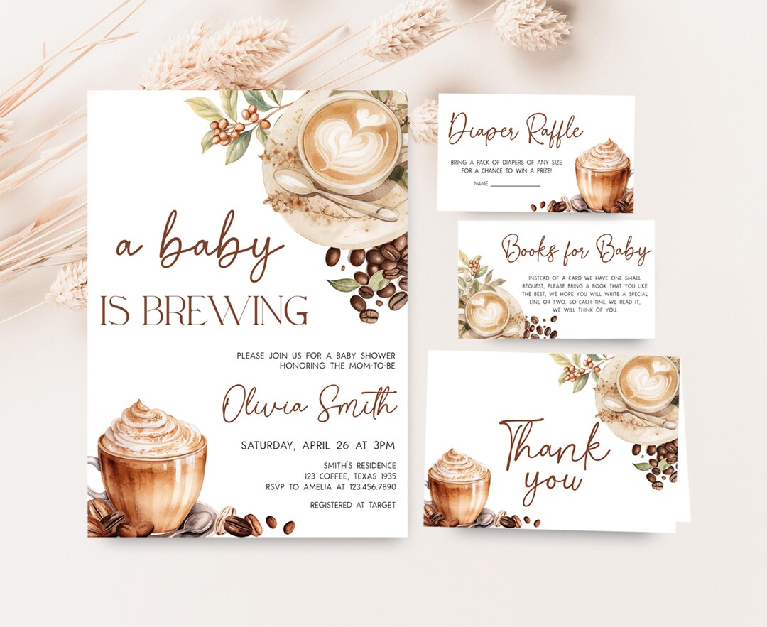 Editable Coffee Baby Shower Invitation Bundle, A Baby is Brewing Coffee ...