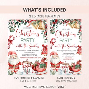 Editable Christmas Party Invitation, Santa Claus Invite, Gift Exchange Party Invite, Christmas ...