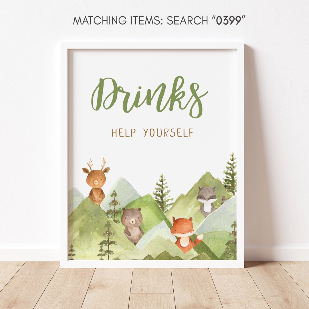 Adventure Awaits Baby Shower Drink Sign, Woodland Baby Shower Drinks ...