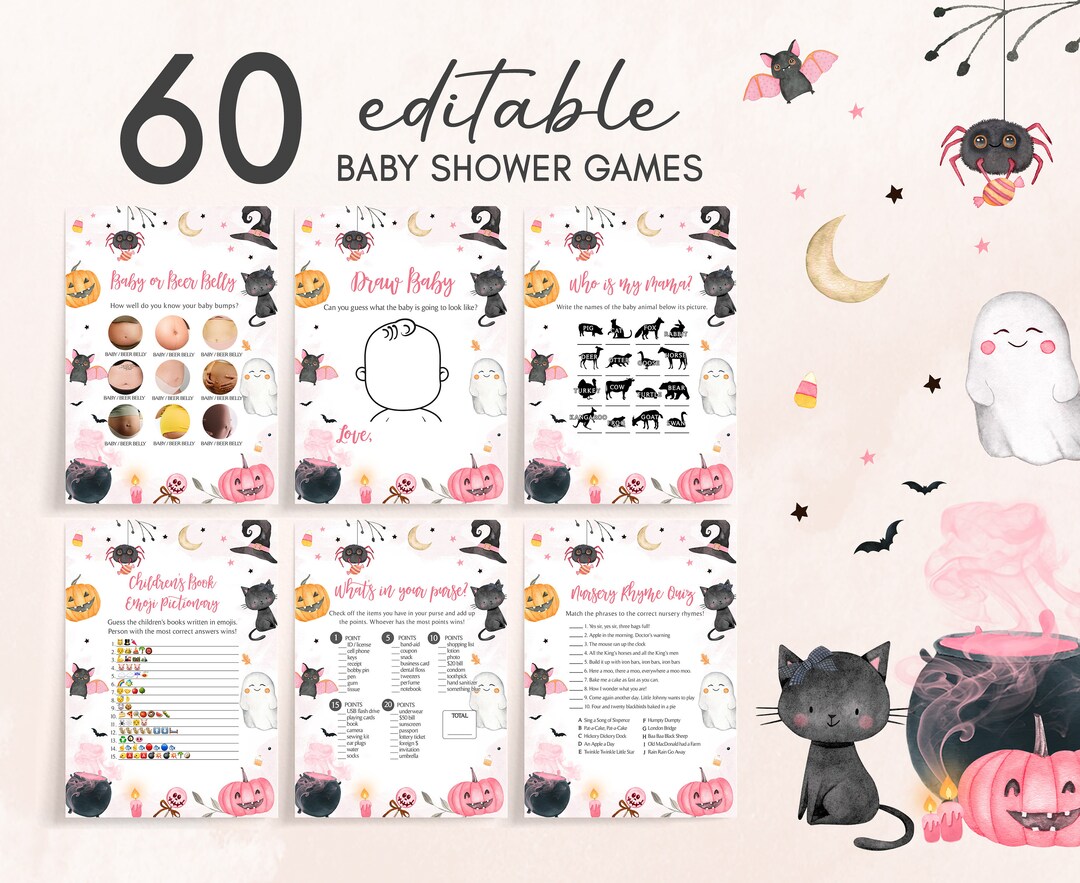 Editable Halloween Baby Shower Games Bundle, Girl Ghost Halloween Baby ...