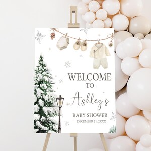 Editable Merry Little Baby Shower Welcome Sign, Baby Clothes Winter ...