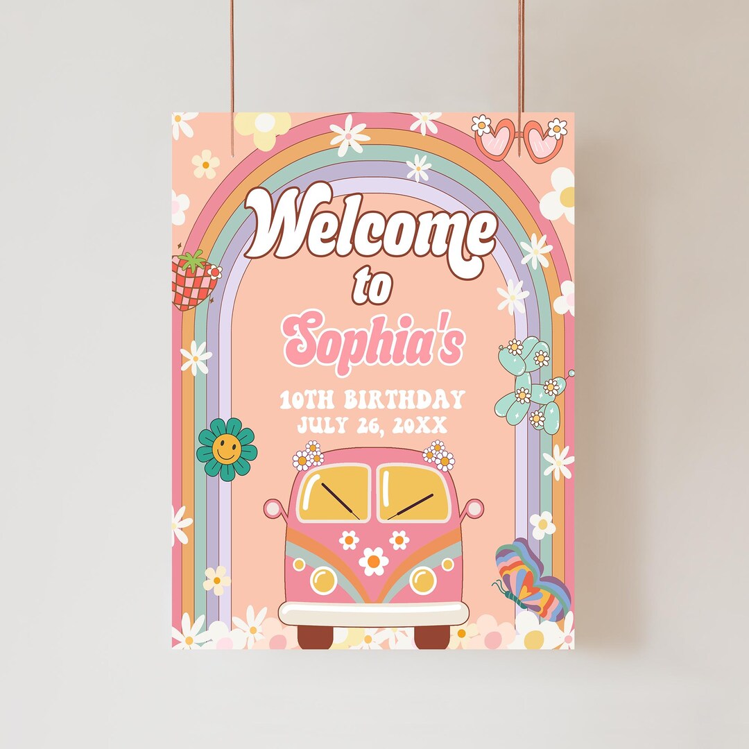 Editable ANY AGE Groovy Birthday Welcome Sign, Retro Birthday Party ...