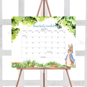 Editable Peter Rabbit Baby Shower Calendar, Blue Bunny Baby Shower Due ...