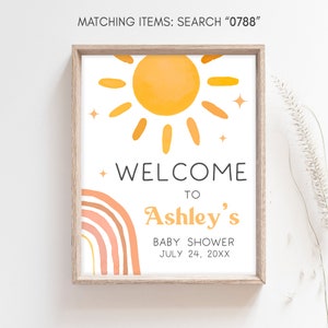 Editable Pink Sunshine Baby Shower Welcome Sign, Girl Here Comes the ...