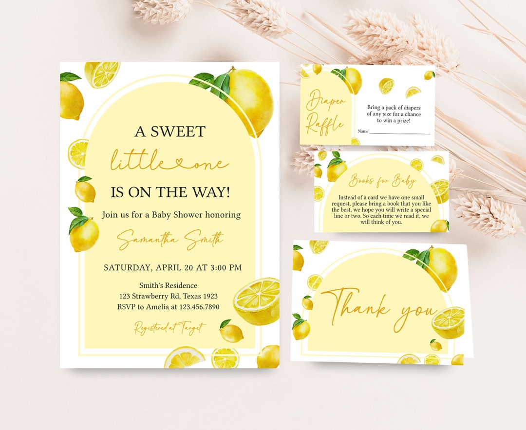 Editable Lemon Baby Shower Invitation Bundle, Sweet Little One Lemonade ...