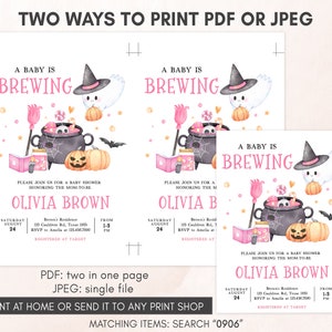 Editable A Baby is Brewing Halloween Baby Shower Invitation Bundle ...