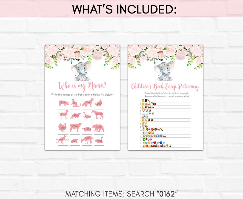 Pink Girl Elephant Baby Shower Game Bundle Blush Pink Floral | Etsy