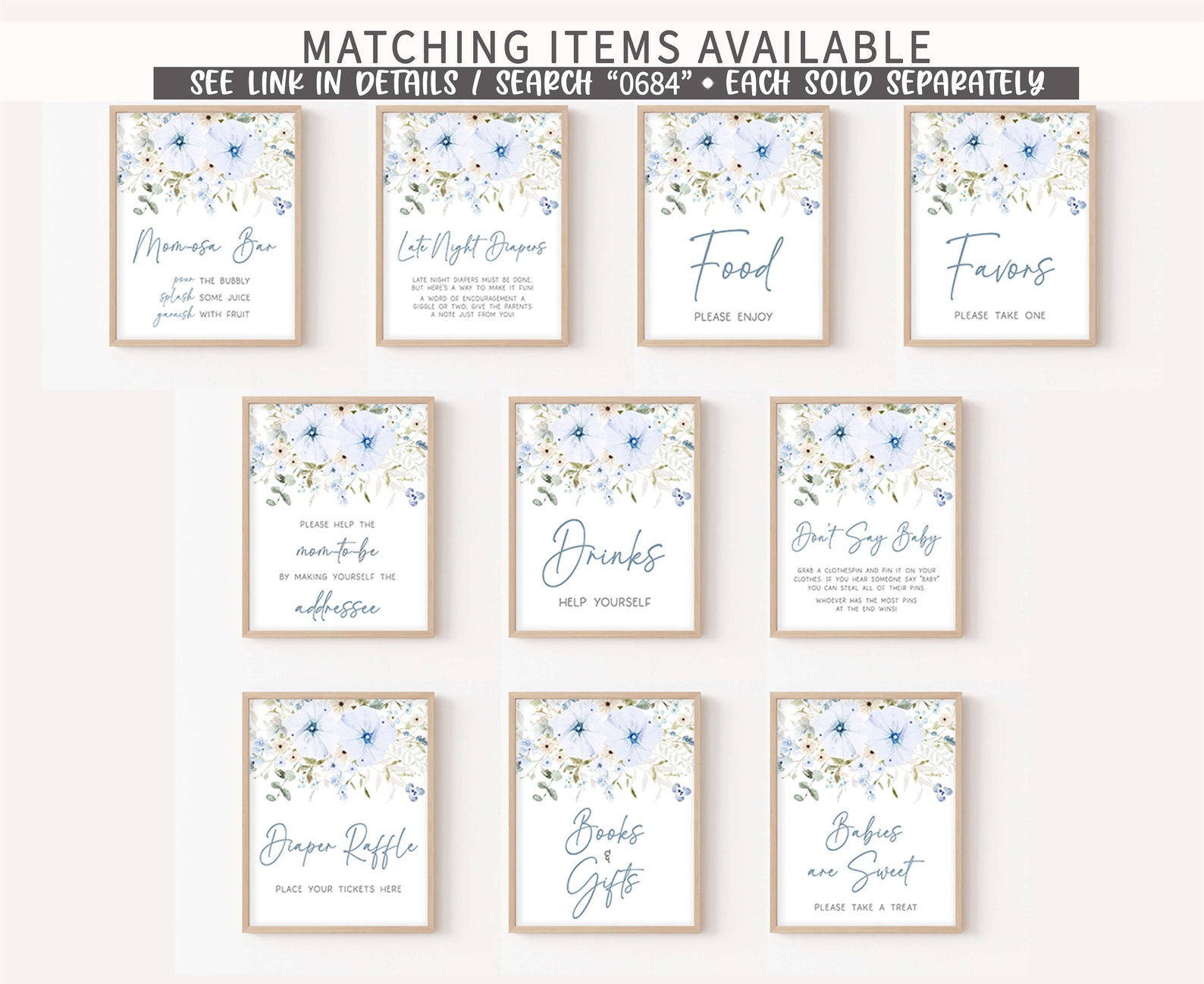 Editable Baby in Bloom Boy Baby Shower Welcome Sign, Dusty Blue ...
