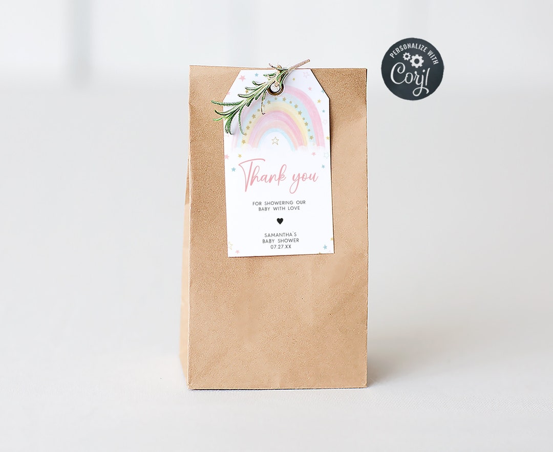 Editable Rainbow Baby Shower Favor Tag, Boho Rainbow Baby Shower Gift ...