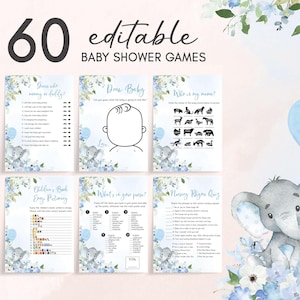 Editable Blue Elephant Baby Shower Games Bundle, Little Peanut Boy Baby ...