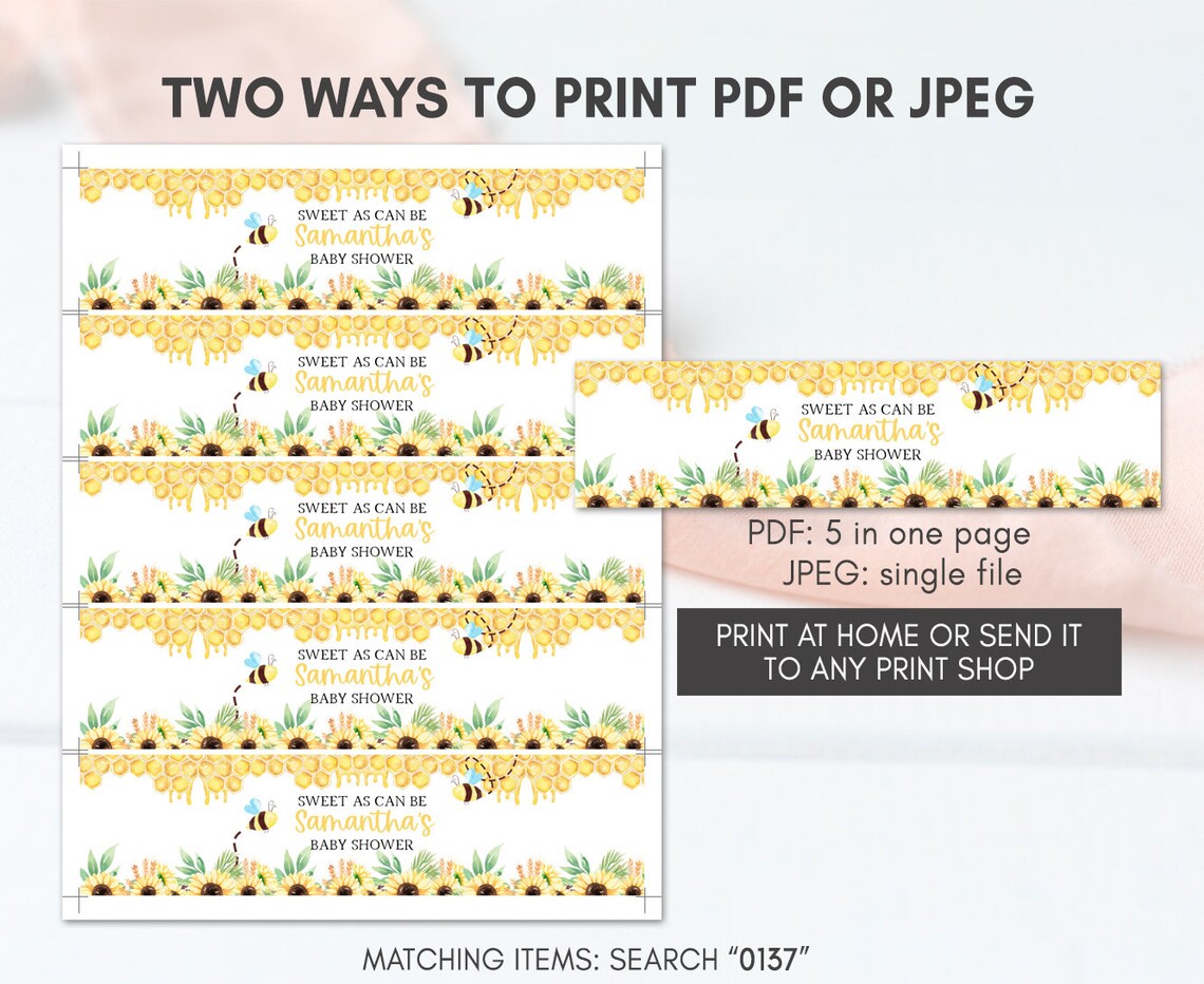 Editable Bee Water Bottle Label Baby Shower, Honey Bee Baby Shower ...