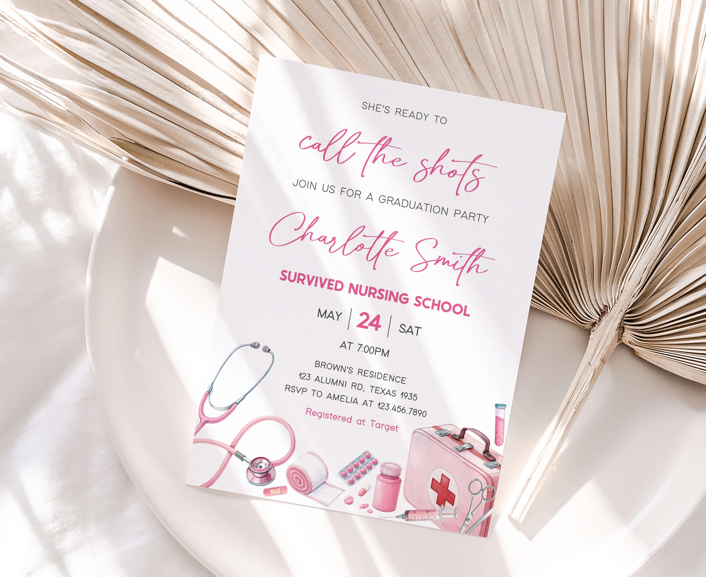 Editable Nurse Graduation Invitation, She's Ready to Call the Shots ...