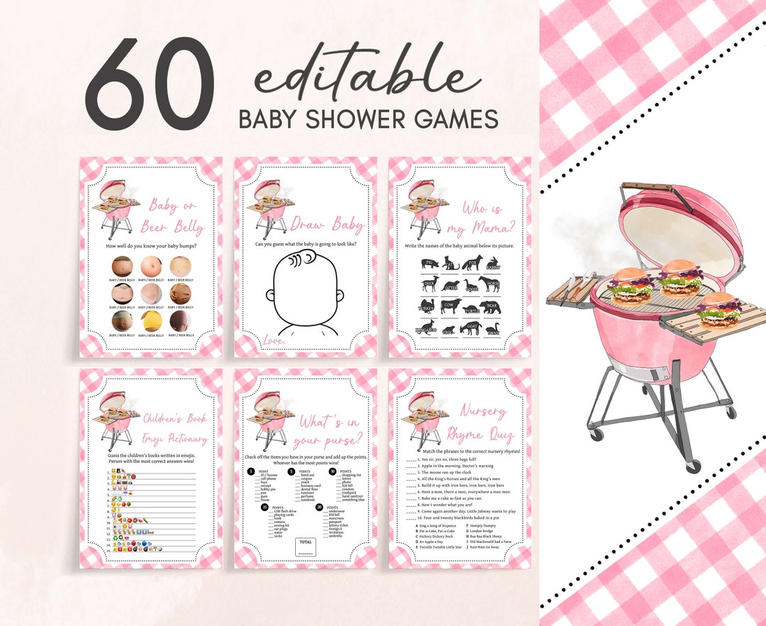 Editable Pink BBQ Baby Shower Games Bundle, Girl Baby-q Baby Shower ...