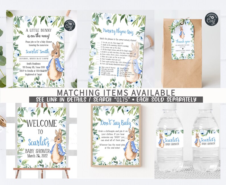 Editable Peter Rabbit Baby Shower Water Bottle Labels Blue | Etsy