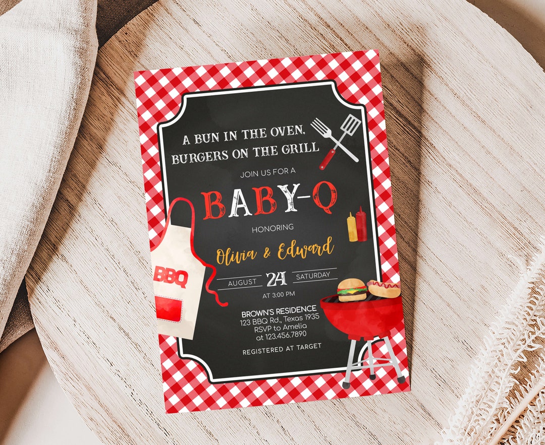Editable Red BBQ Baby Shower Invitation, Gingham Baby-q Baby Shower ...