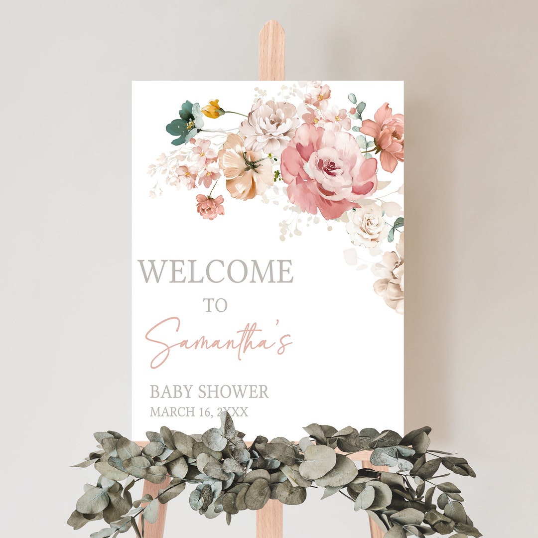 Editable Baby in Bloom Baby Shower Welcome Sign, Spring Floral Baby ...