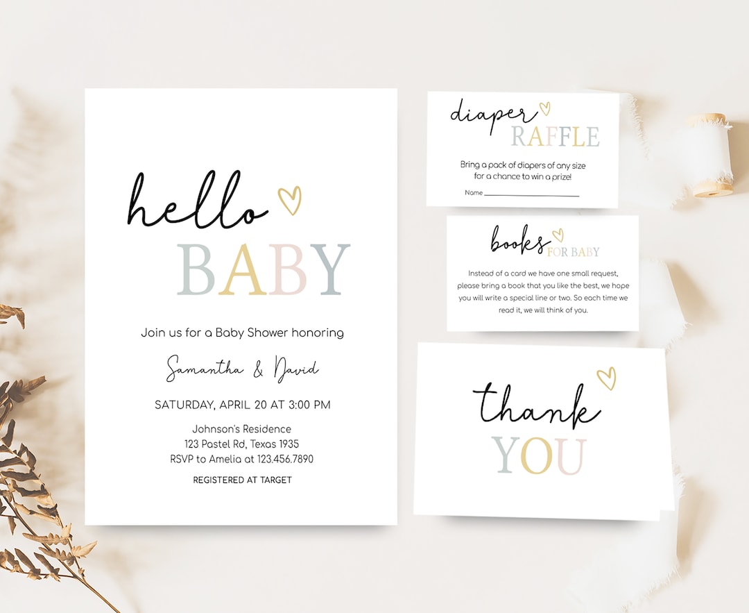 Editable Minimalist Baby Shower Invitation Bundle, Modern Boho Baby ...