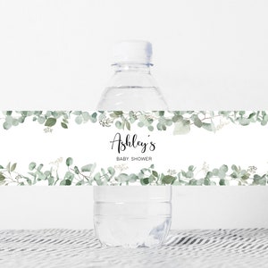 Editable Eucalyptus Greenery Baby Shower Bottle Label, Oh Baby Greenery ...
