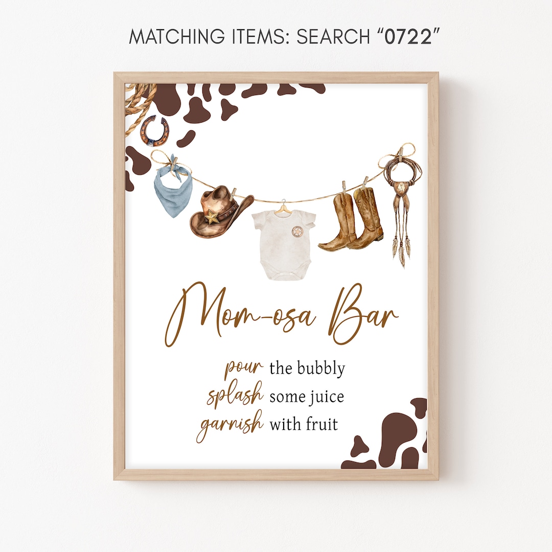 Mom Osa Bar Sign Cowboy Baby Shower, Wild West Rodeo Baby Shower Momosa ...