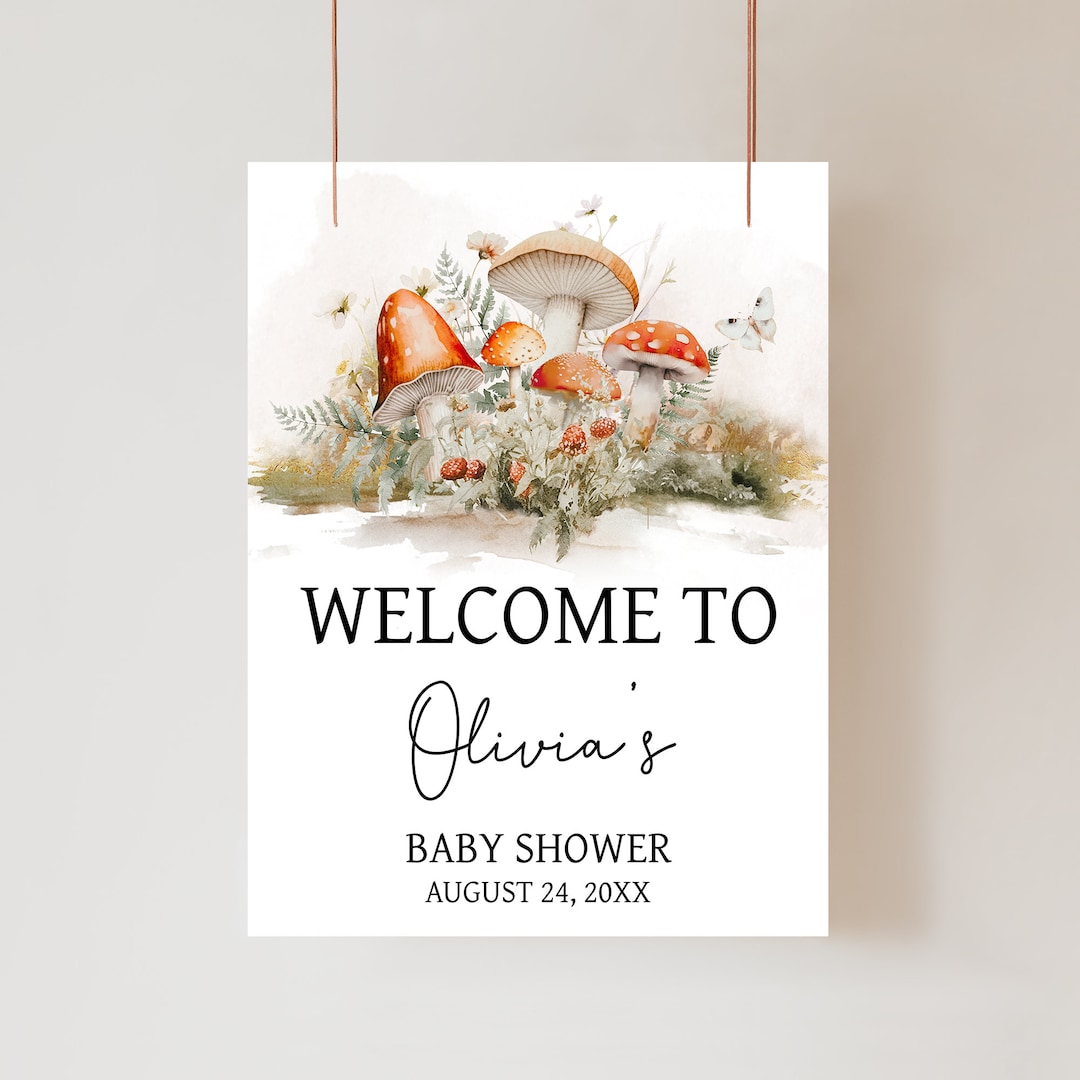 Editable Mushroom Baby Shower Welcome Sign, Cottage Core Mushroom Baby ...