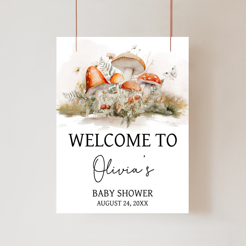 Editable Mushroom Baby Shower Welcome Sign, Cottage Core Mushroom Baby ...