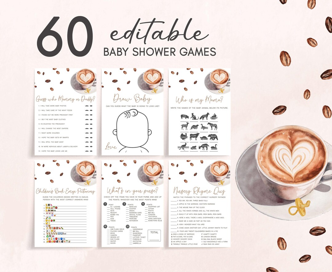 Editable Coffee Bean Baby Shower Games Bundle, A Baby is Brewing Coffee ...