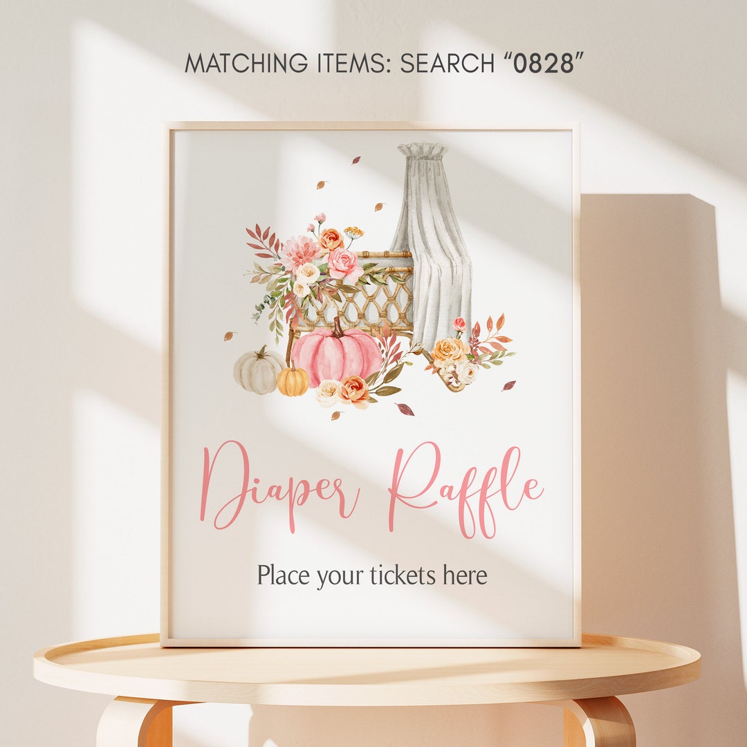 Diaper Raffle Sign Pink Falling in Love Baby Shower, Pink Falling in ...