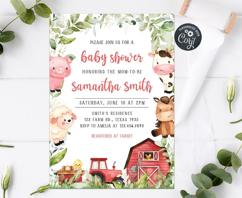 Editable Farm Baby Shower Invitation Red Barnyard Baby Shower - Etsy