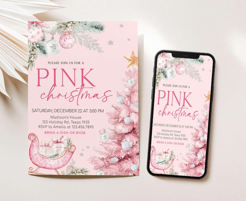 Editable Pink Christmas Party Invitation, Girls Night Out Christmas ...