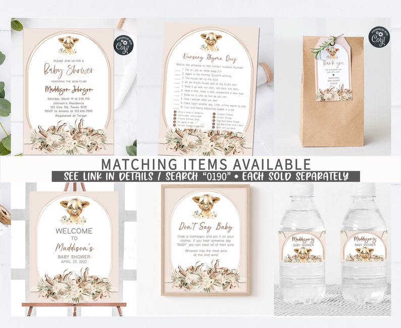 Editable Highland Cow Baby Shower Water Bottle Labels Cow Baby - Etsy