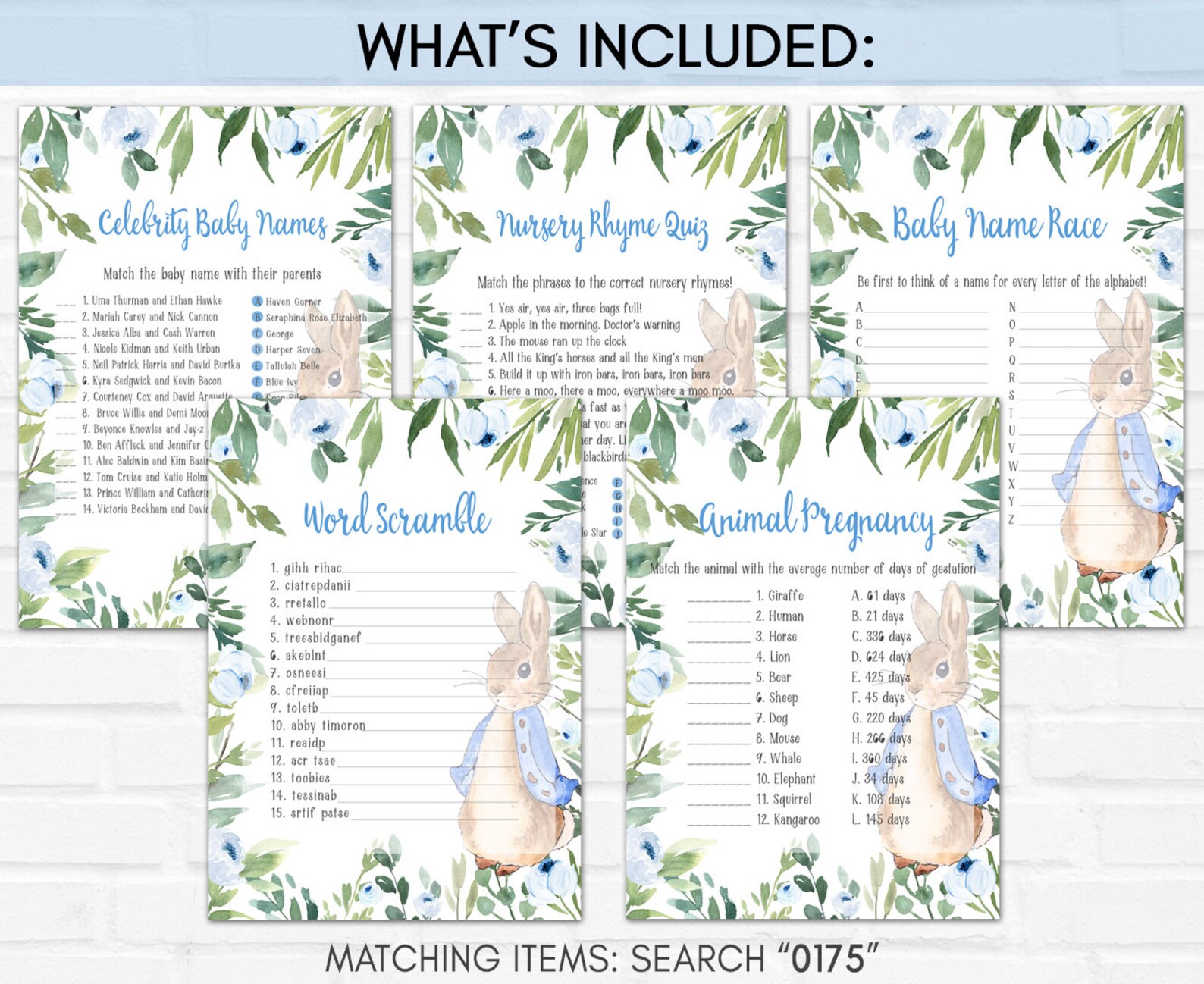 Peter Rabbit Baby Shower Games Printable Blue Peter Rabbit | Etsy