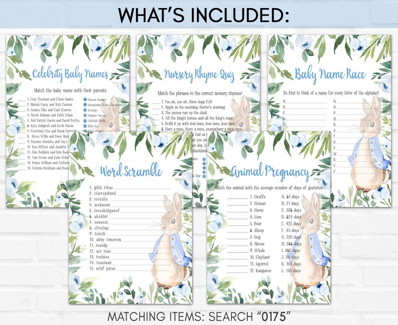Peter Rabbit Baby Shower Games Printable Blue Peter Rabbit | Etsy