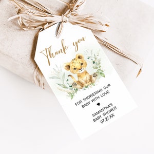 Editable Lion Baby Shower Favor Tag, Greenery Lion Safari Baby Shower ...