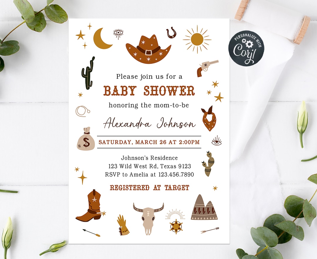 Editable Wild West Baby Shower Invitation, Cowboy Baby Shower Invite ...