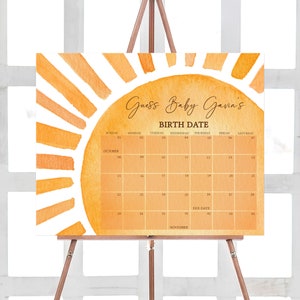 Editable Boho Sunshine Baby Shower Due Date Calendar, Girl Sun Baby ...