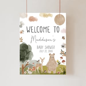 Editable Boho Woodland Baby Shower Welcome Sign, Woodland Animals Baby ...