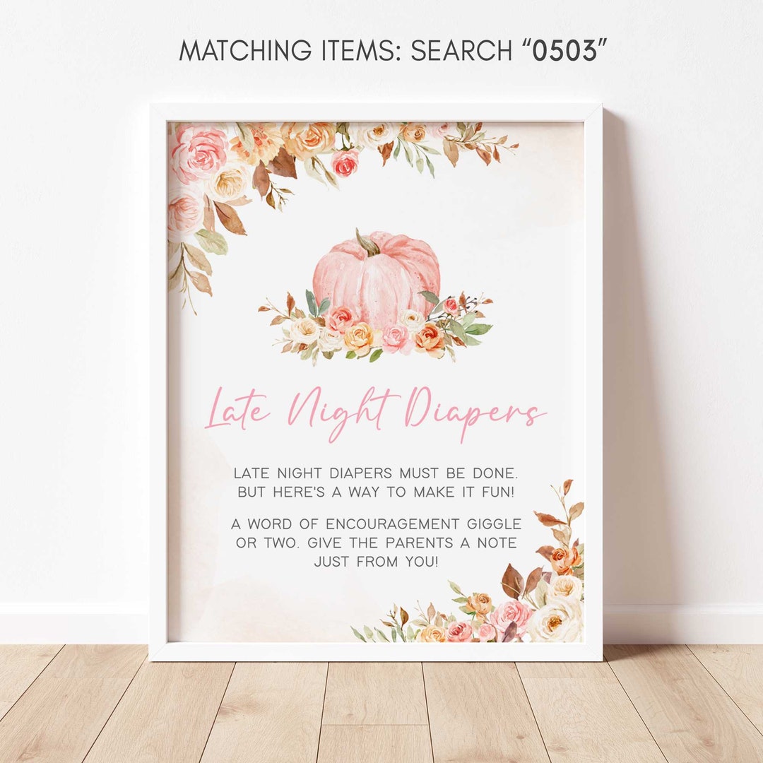 Late Night Diapers Sign Fall Pink Pumpkin Baby Shower Girl - Etsy